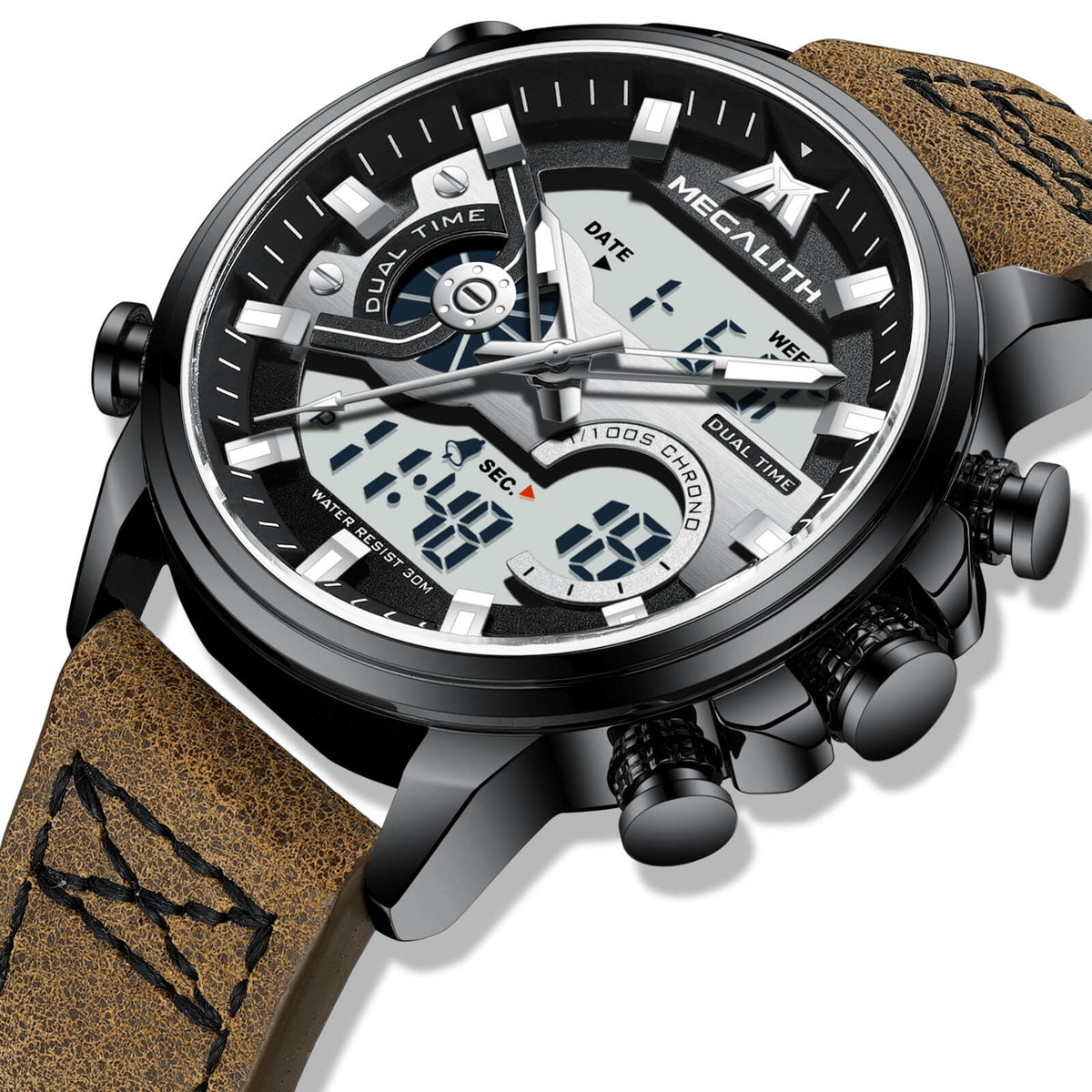 Analog Digital Watch | Leather Band | 8276M – megalith watch