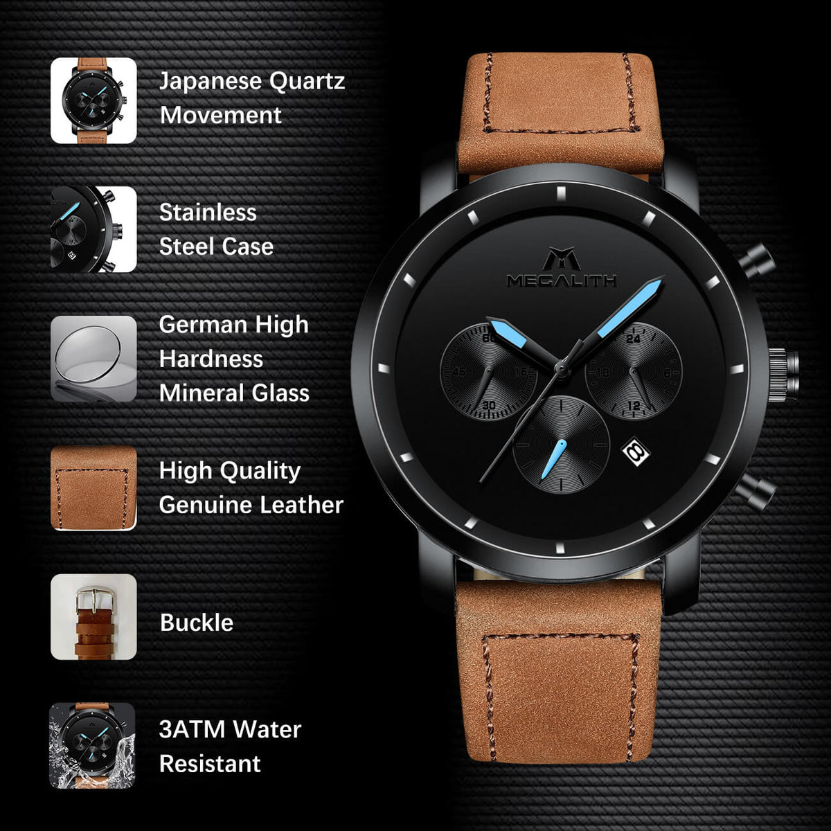 8021M | Quartz Men Watch | Leather Band – megalith watch
